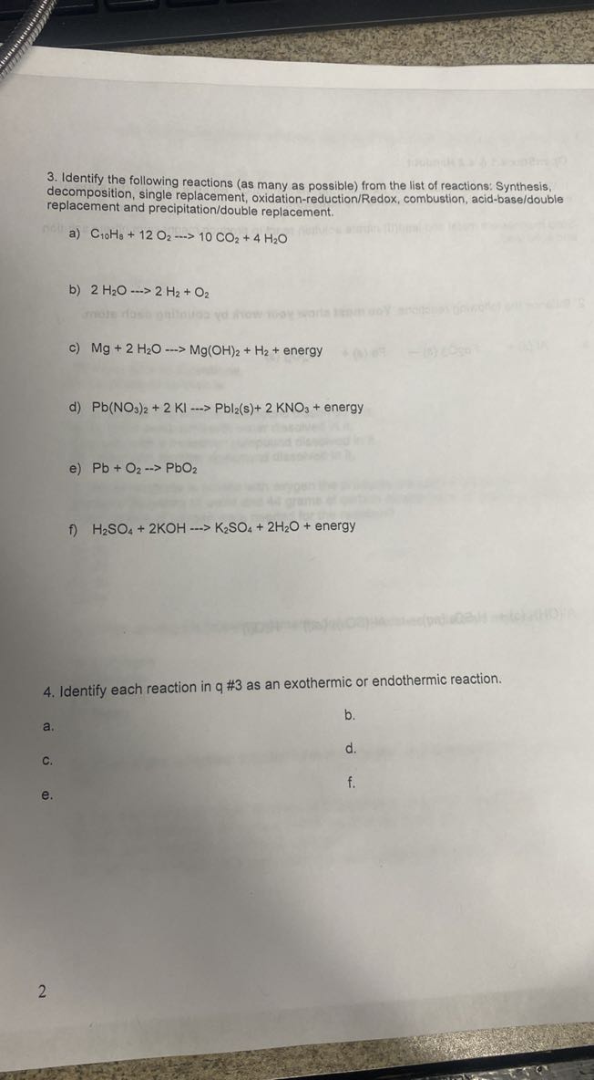 3. Identify the following reactions (as many as possible) from the list ...