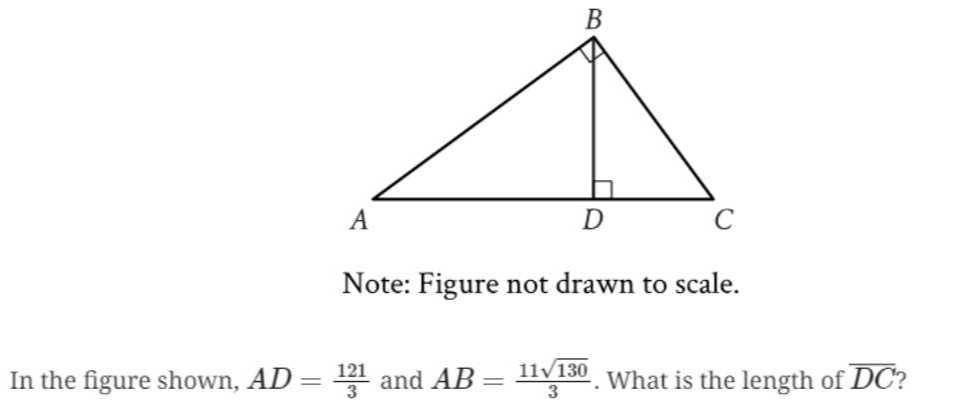 Note: Figure not drawn to scale. In the figure shown, A D=(121)/(3) and A B=(11 √(130))/(3 ...