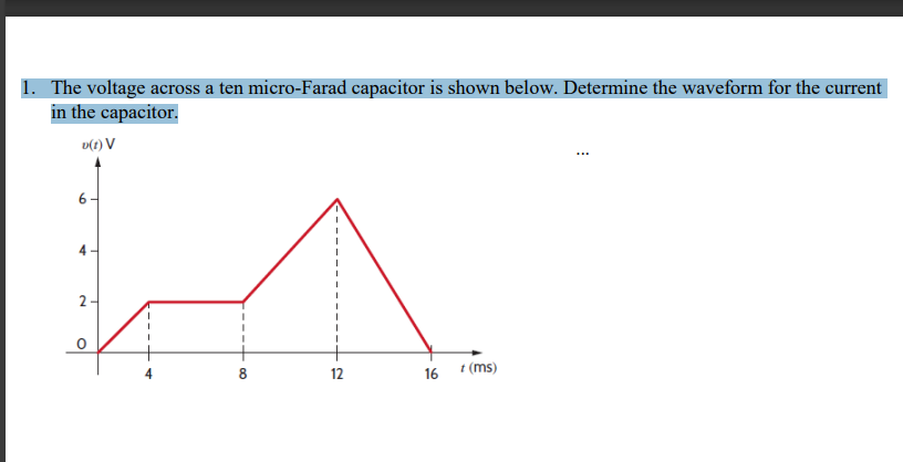 1 the voltage across a ten micro farad capacitor is shown below ...