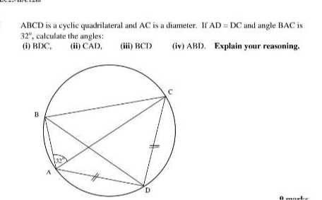 ABCD is a cyclic quadrilateral and AC is a diameter. If AD=DC and angle ...