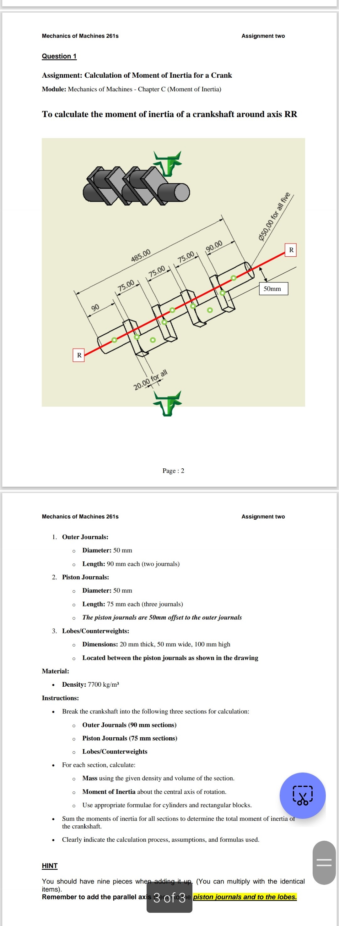 Mechanics of Machines 261s Assignment two Question 1 Assignment ...