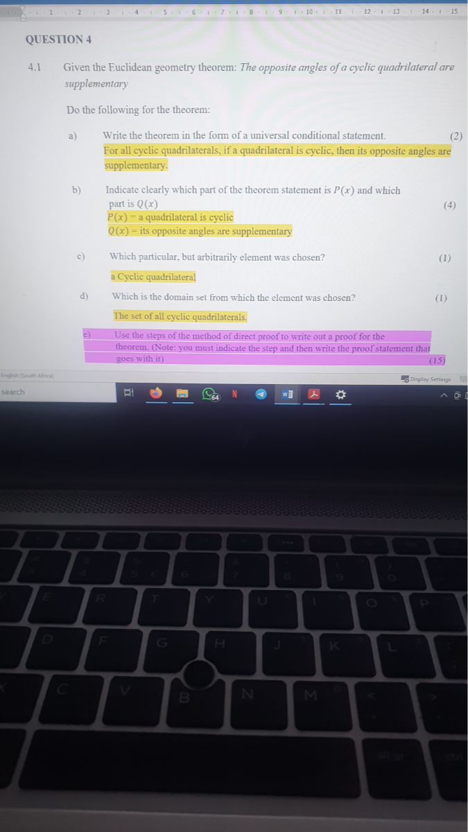 Question 4 41 Given The Euclidean Geometry Theorem The Opposite Angles Of A Cyclic Quadrilateral