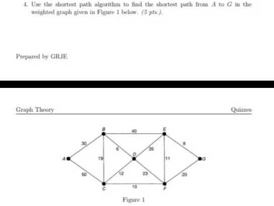 4 Use The Shortest Path Algorithm To Find The Shortest Path From A To G In The Weighted Graph