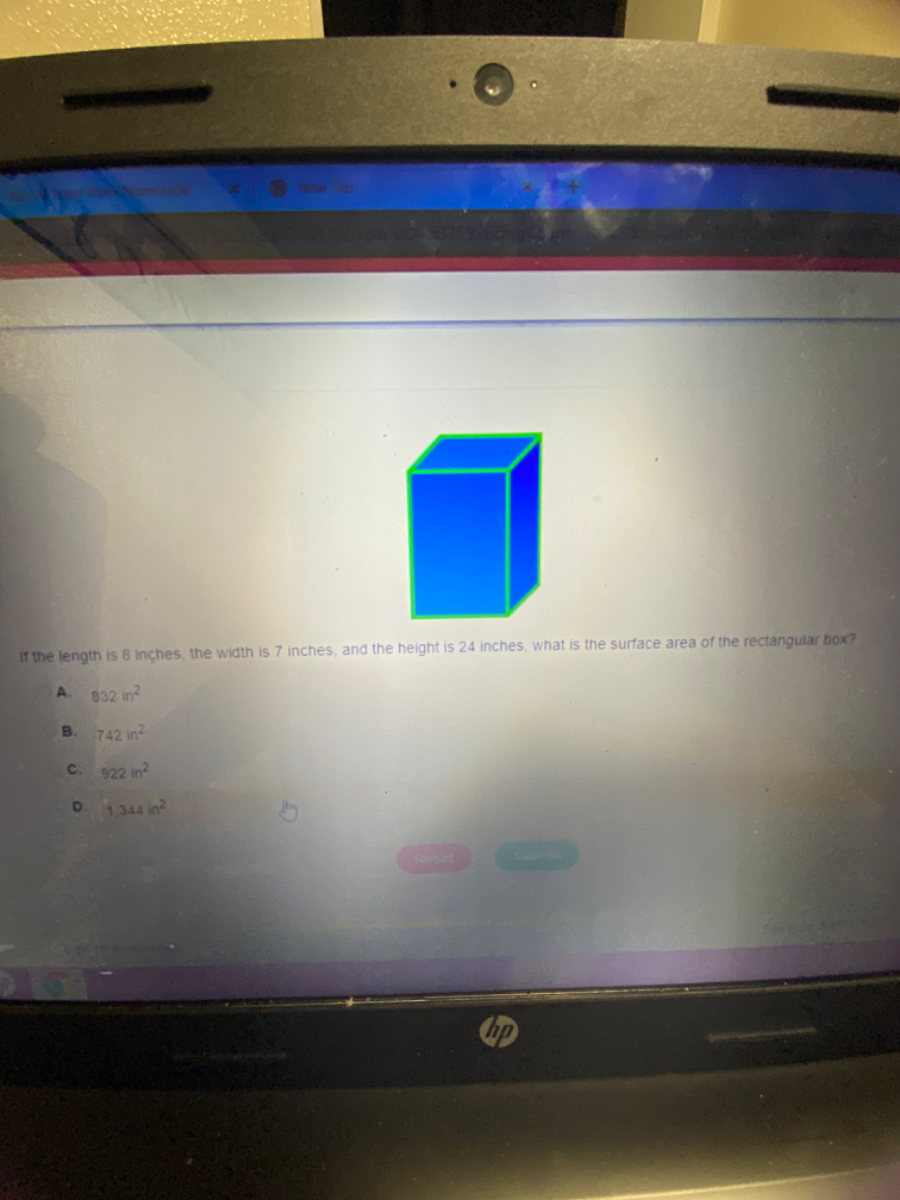 If the length is 8 inches, the width is 7 inches, and the height is 24 ...