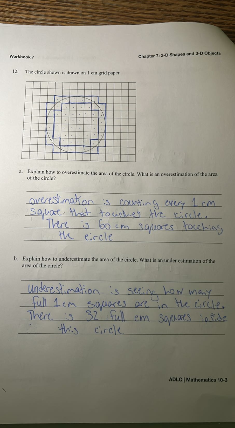 Workbook 7 Chapter 7: 2-D Shapes and 3-D Objects 12. The circle shown ...