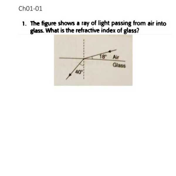Ch01-01 1. The figure shows a ray of light passing from air into glass ...