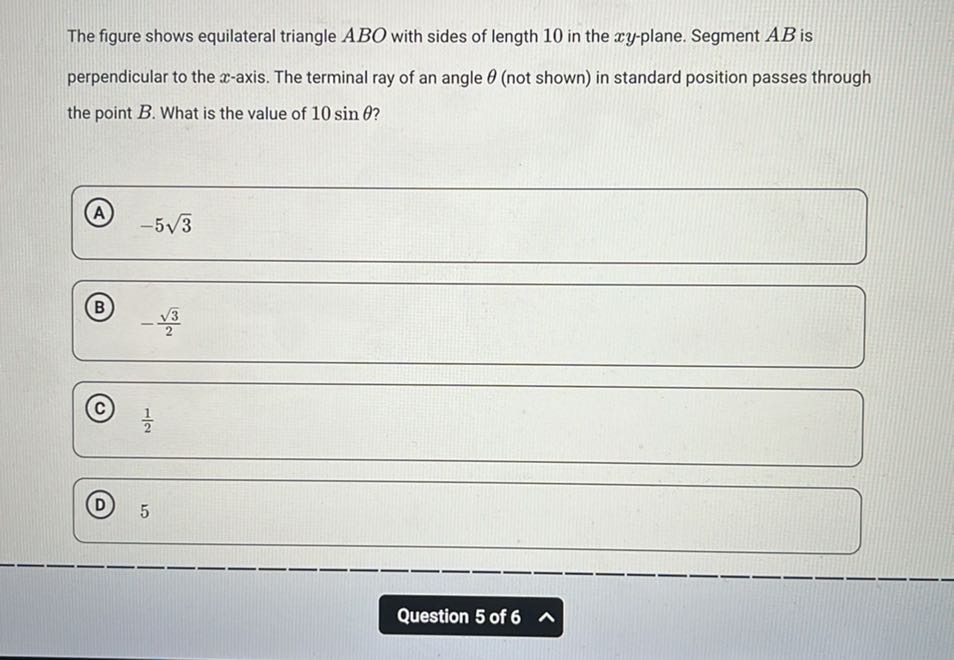 The figure shows equilateral triangle A B O with sides of length 10 in ...