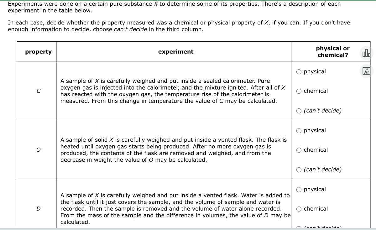 Experiments were done on a certain pure substance X to determine some ...