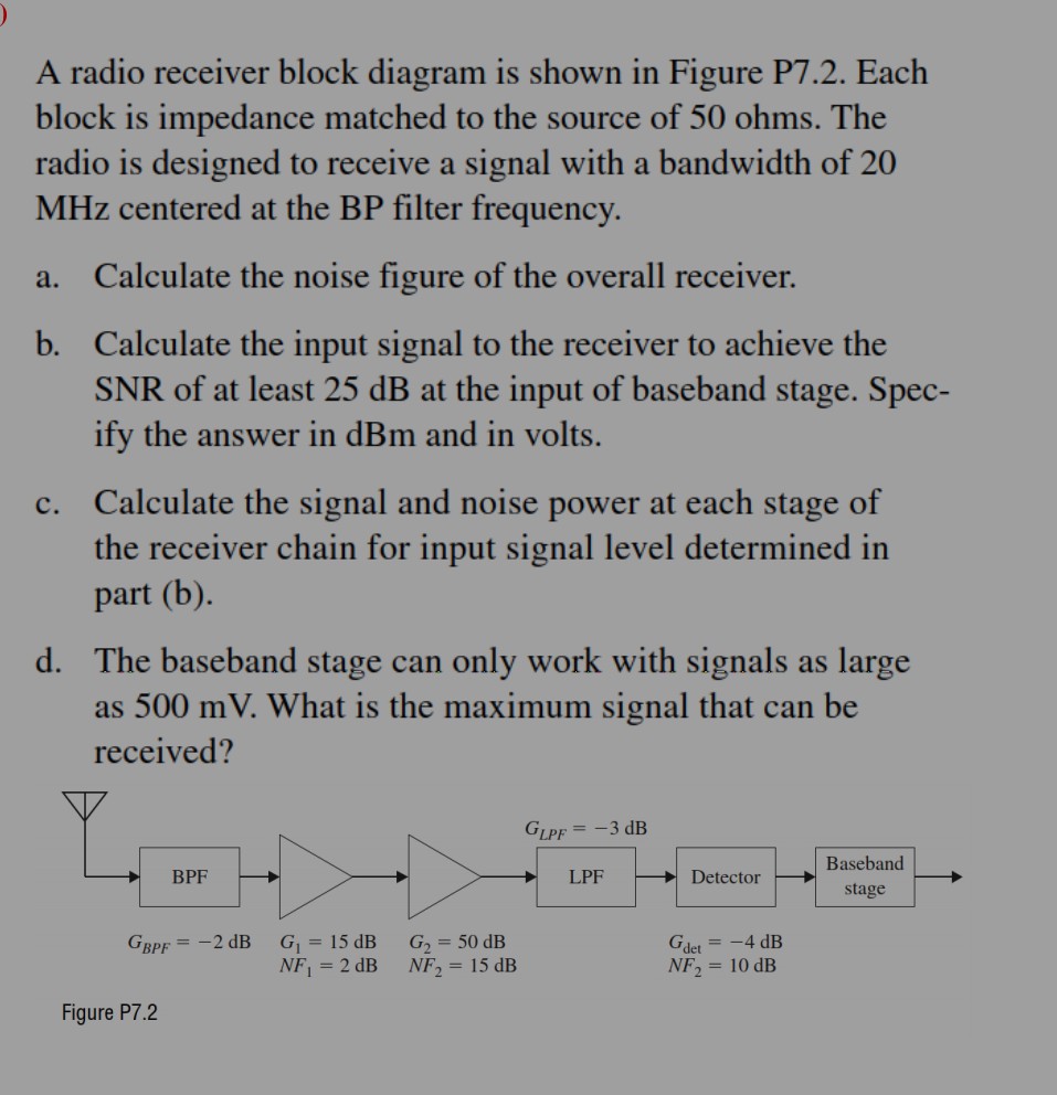 a radio receiver block diagram is shown in figure p72 each block is ...