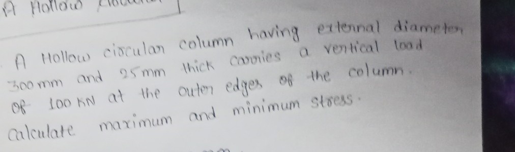 A Hollow ciscular column having external diameter 300 mm and 25 mm ...