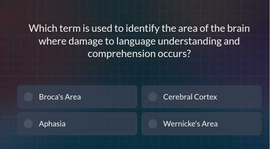Which term is used to identify the area of the brain where damage to ...