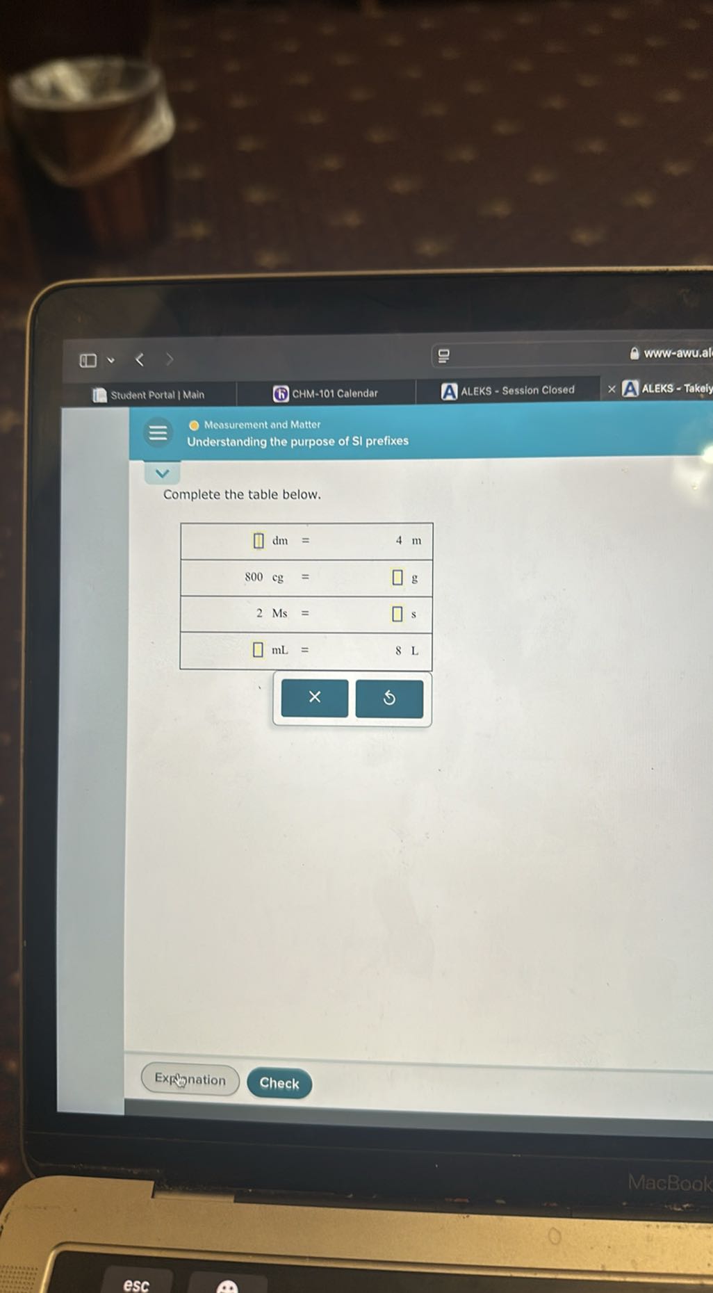 www-awu.al Student Portal | Main (B) CHM-101 Calendar A ALEKS - Session ...