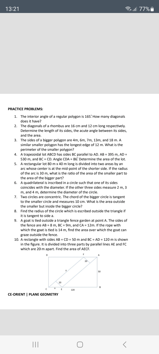 13:21 ???,? 77 % PRACTICE PROBLEMS: 1. The interior angle of a regular ...
