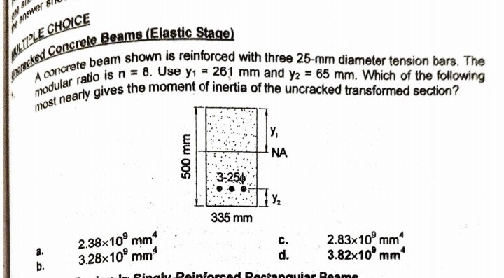 4 and concrete beam shown is reinforced with three 25-mm diameter ...