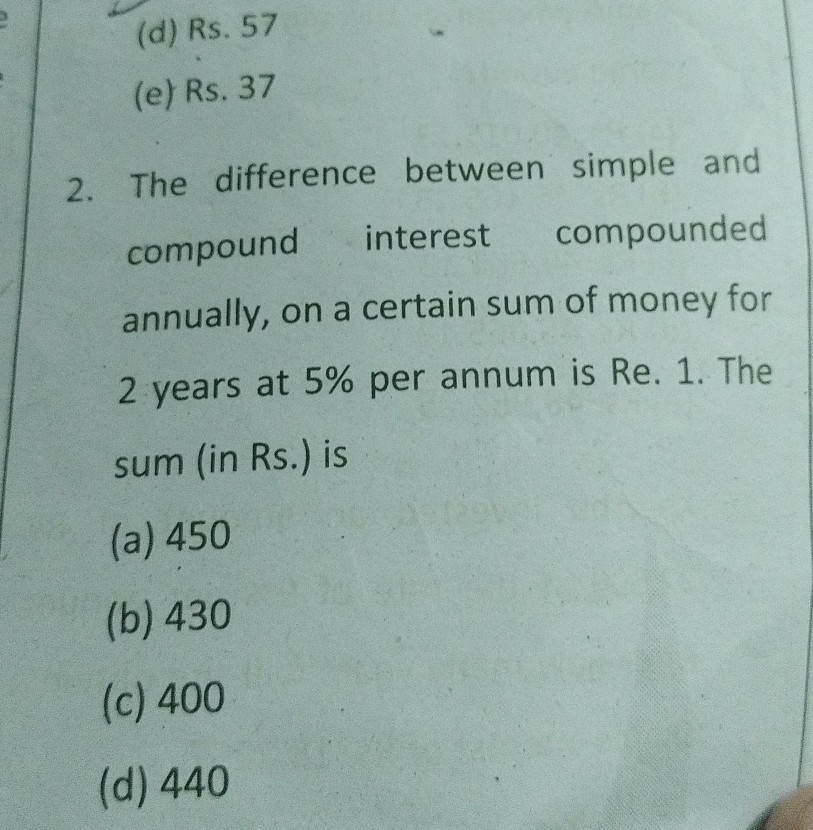 (d) Rs. 57 (e) Rs. 37 2. The difference between simple and compound ...