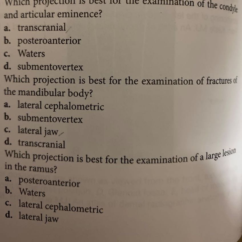 and articular eminence a transcranial b posteroanterior c waters d ...