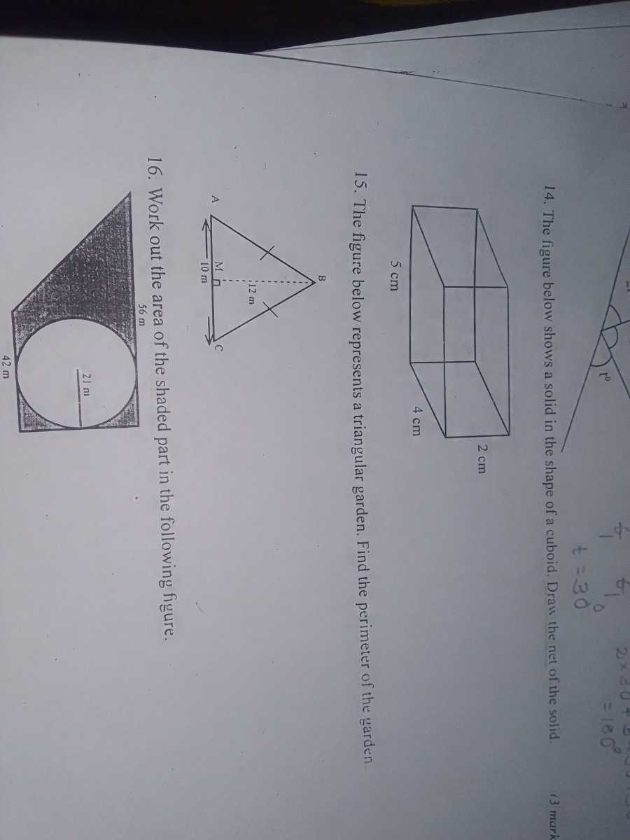 14. The figure below shows a solid in the shape of a cuboid. Draw the net of the solid. 13 mark ...