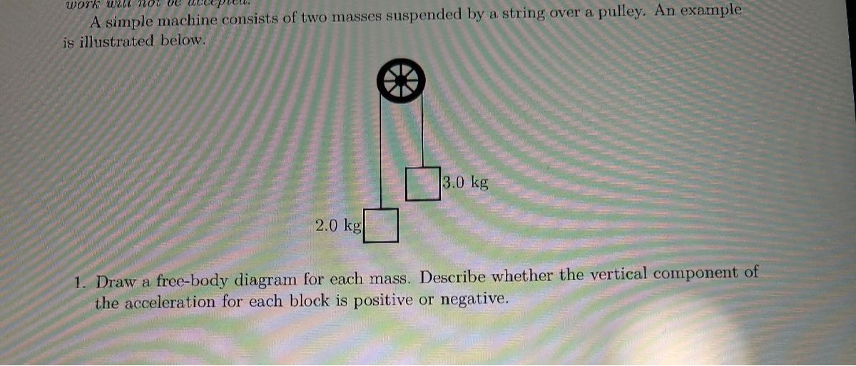 a simple machine consists of two masses suspended by a string over a ...