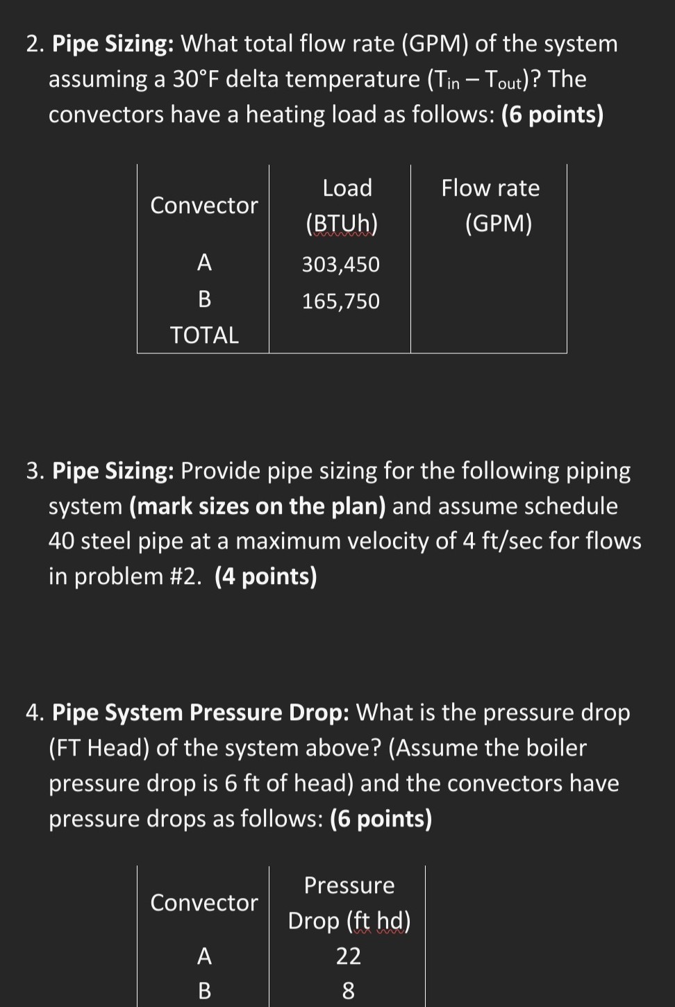 2 pipe sizing what total flow rate gpm of the system assuming a 30circ ...