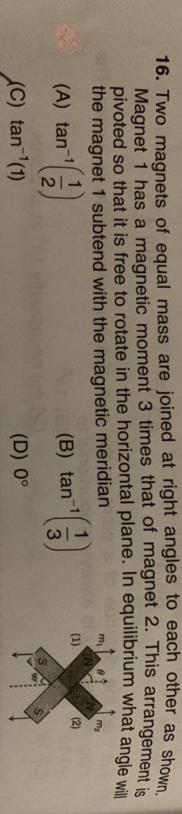 16. Two magnets of equal mass are joined at right angles to each other ...