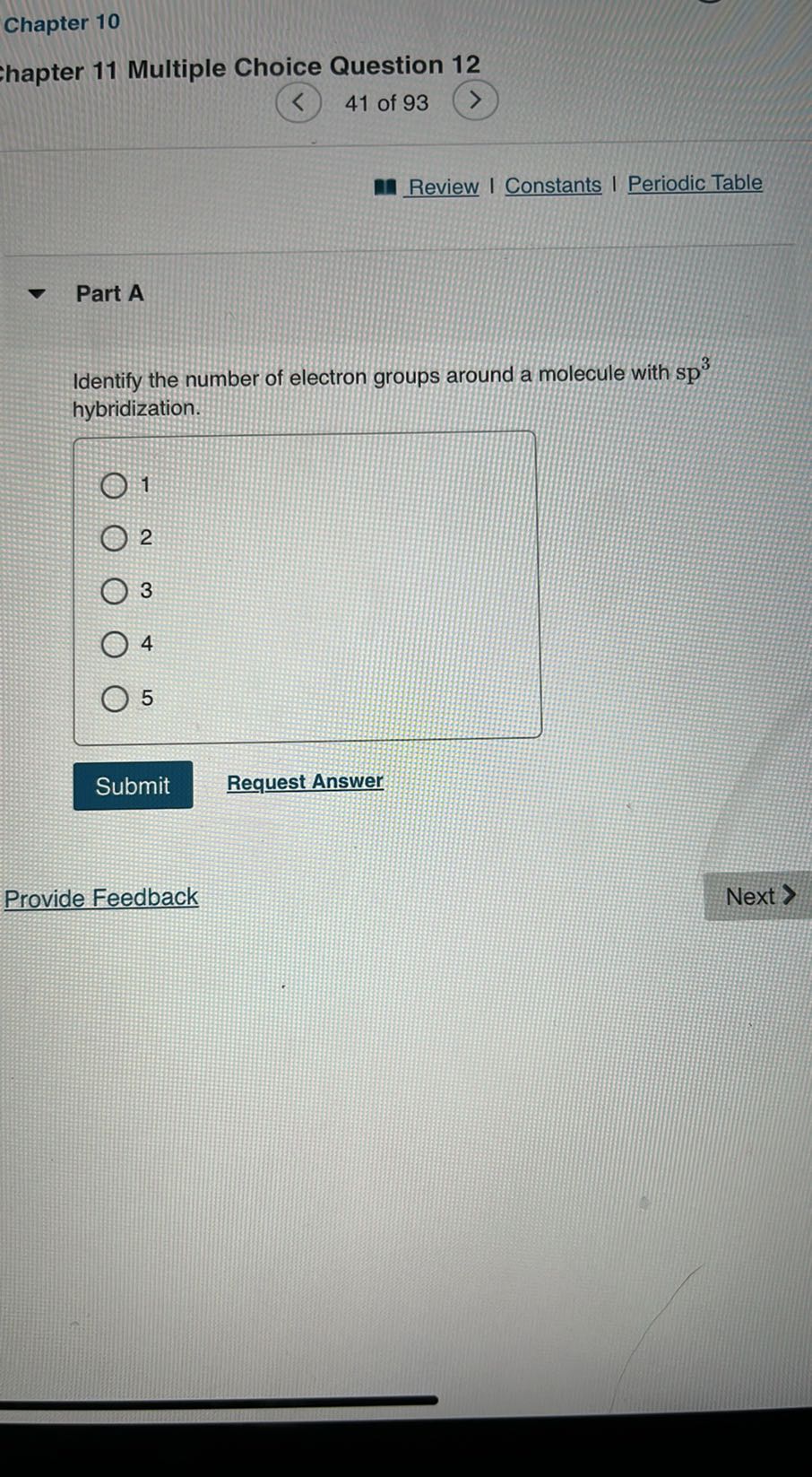 Chapter 10 hapter 11 Multiple Choice Question 12 41 of 93 Review I Constants I Periodic Table ...