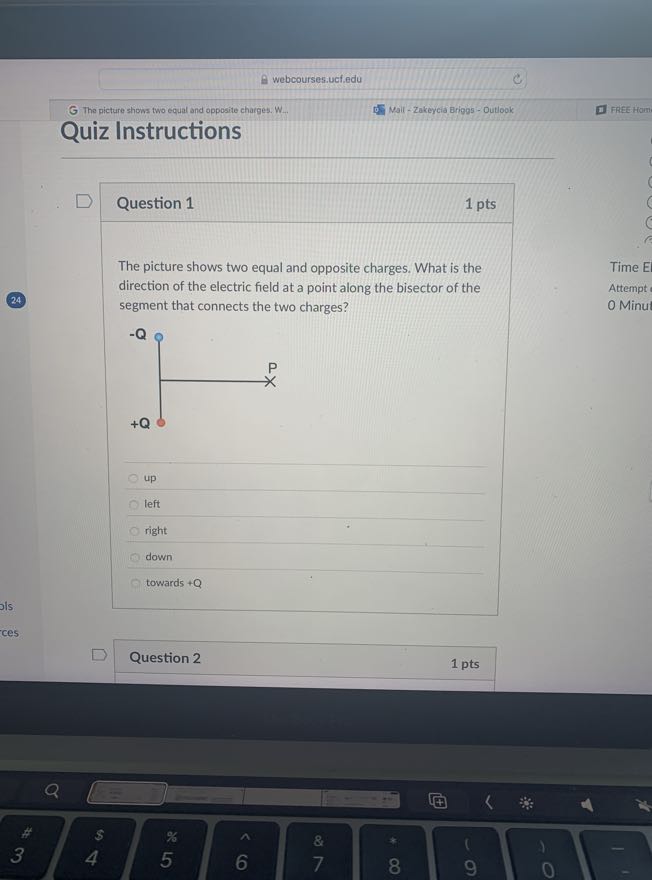 webcourses.ucf.edu G The picture shows two equal and opposite charges ...