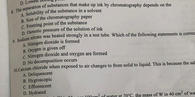 8. The separation of substances that make up ink by chromatography ...