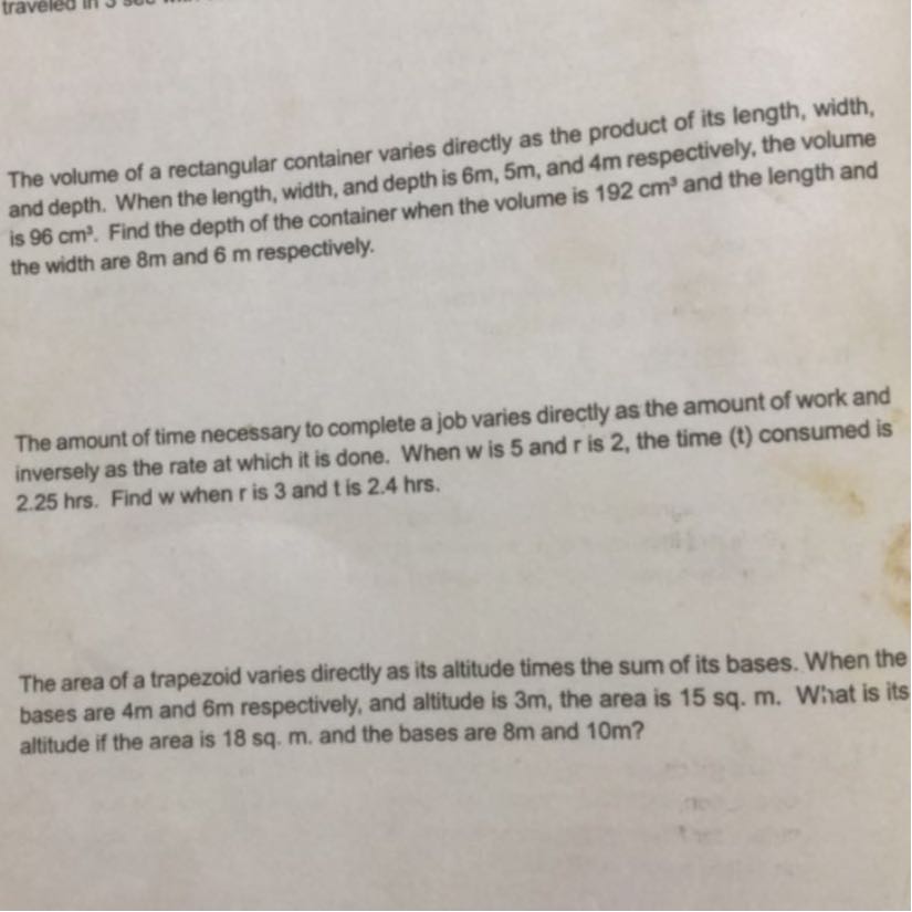 the volume of a rectangular container varies directly as the product of ...