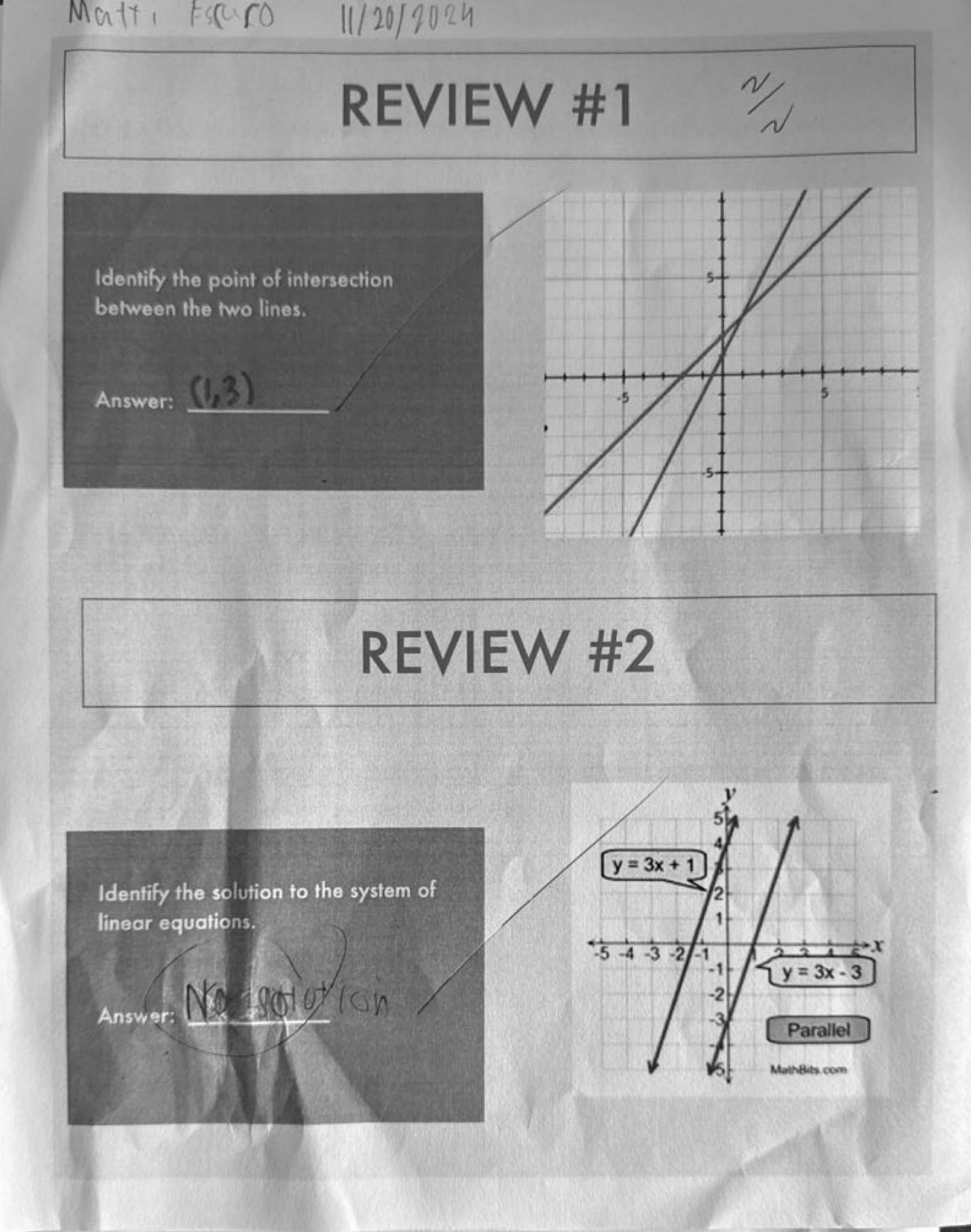 Matt, Fscuro 11 / 20 / 2024 REVIEW # 1 N / N Identify the point of ...