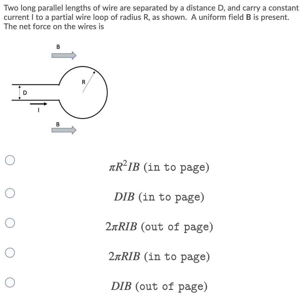 two long parallel lengths of wire are separated by a distance d and ...