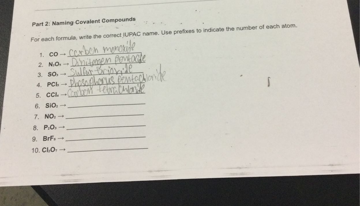 Part 2: Naming Covalent Compounds For each formula, write the correct ...