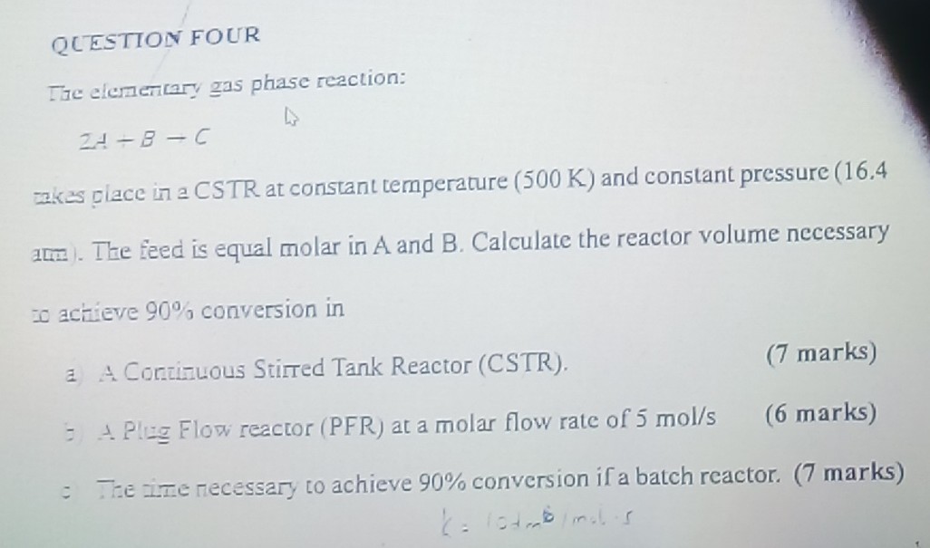 qcestion four the elementary gas phase reaction 24 b c zakes pliace in ...