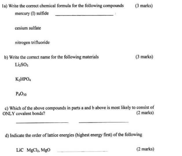 a write the correct chemical formula for the following compounds 3 ...