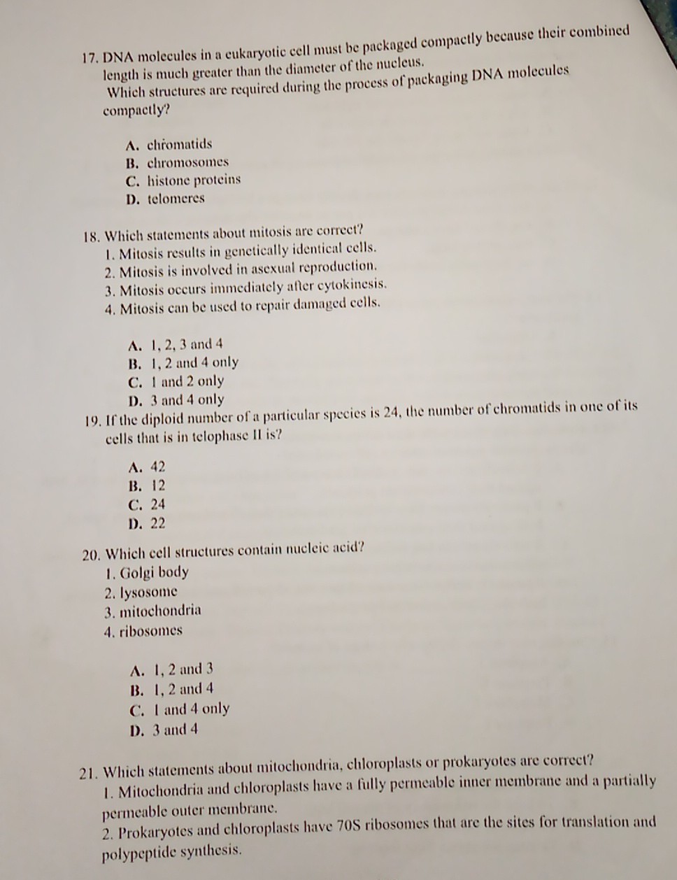17 dna molecules in a eukaryotic cell must be packaged compactly ...