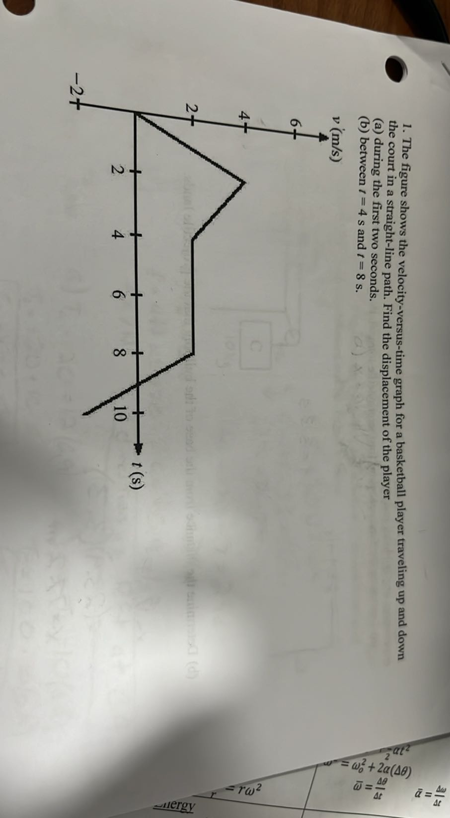 1. The figure shows the velocity-versus-time graph for a basketball ...