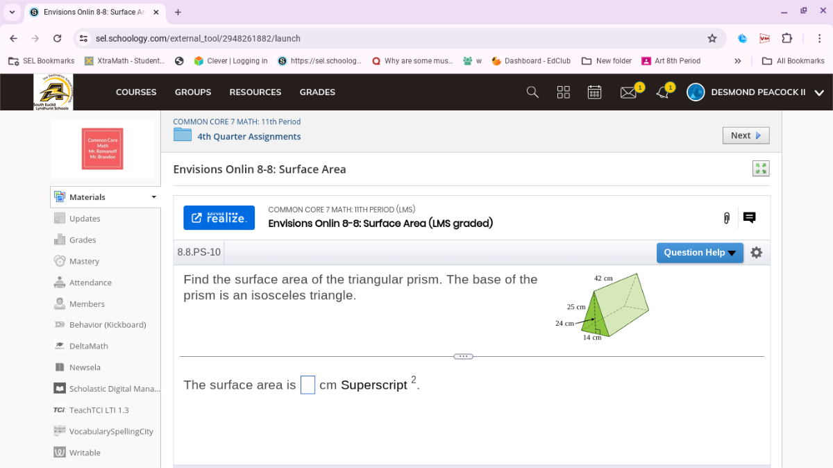 SOLVED: Envisions Onlin 8-8: Surface Ar – sel.schoology.com ...