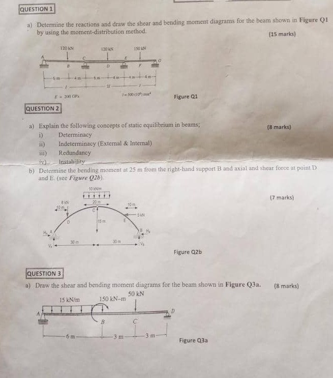 QUESTION 1 a) Determine the reactions and draw the shear and bending ...