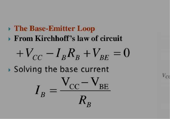 the base emitter loop from kirchhoffs law of circuit vc c ib rbvb e0 ...