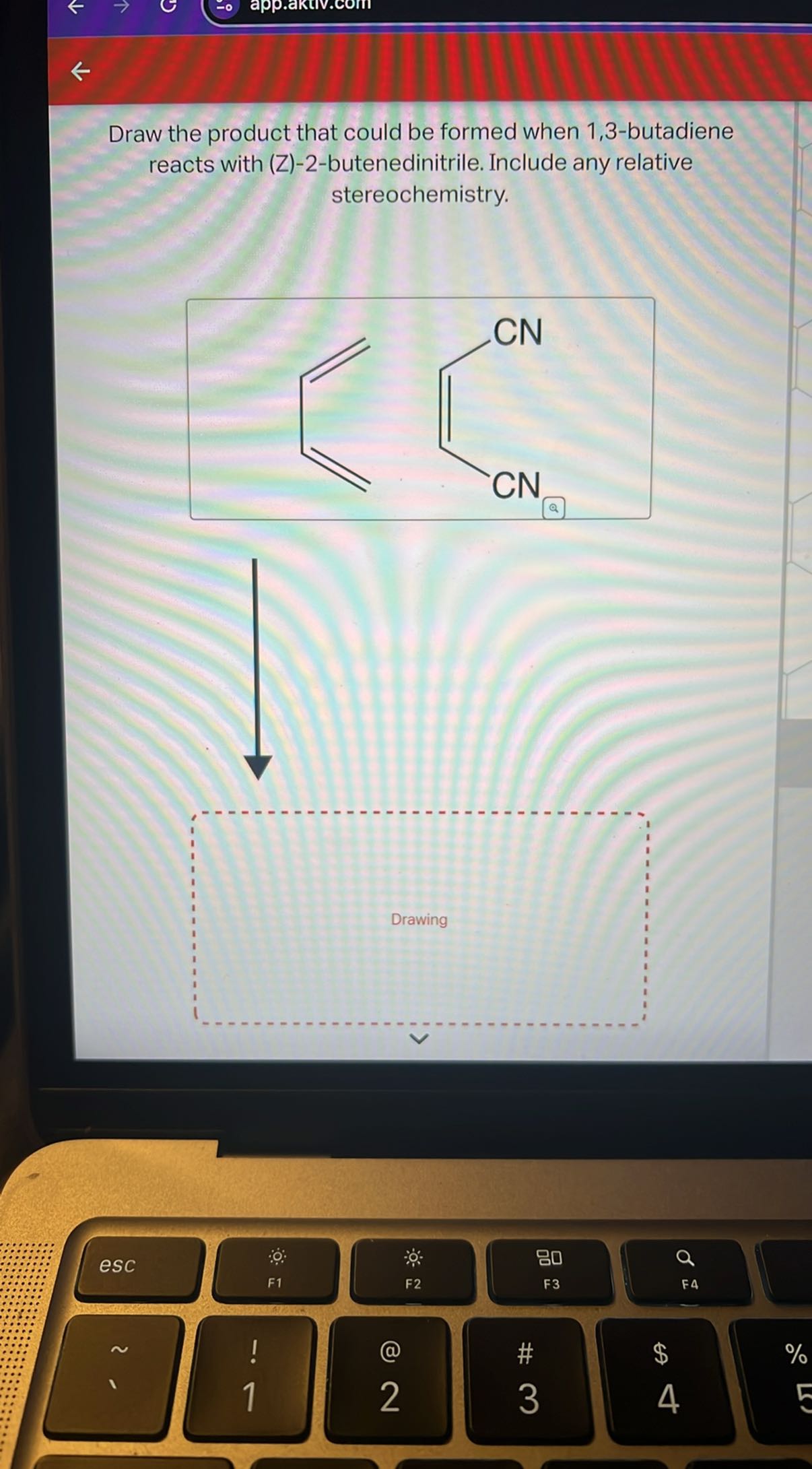 Draw the product that could be formed when 1,3-butadiene reacts with (Z)-2-butenedinitrile ...