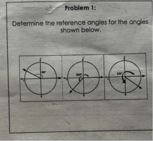 Problem 1: Determine the reference angles for the angles shown below.