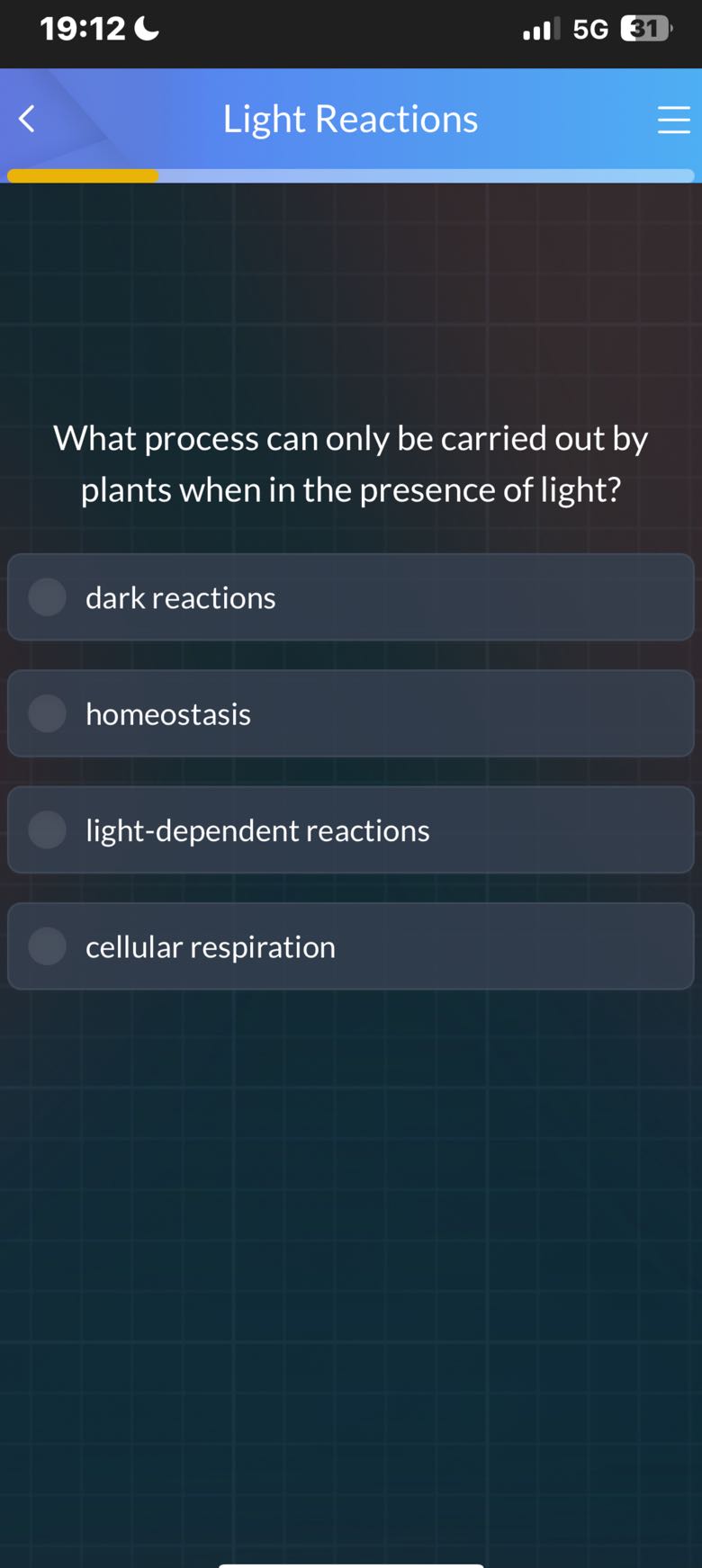 19:12 5G Light Reactions What process can only be carried out by plants ...