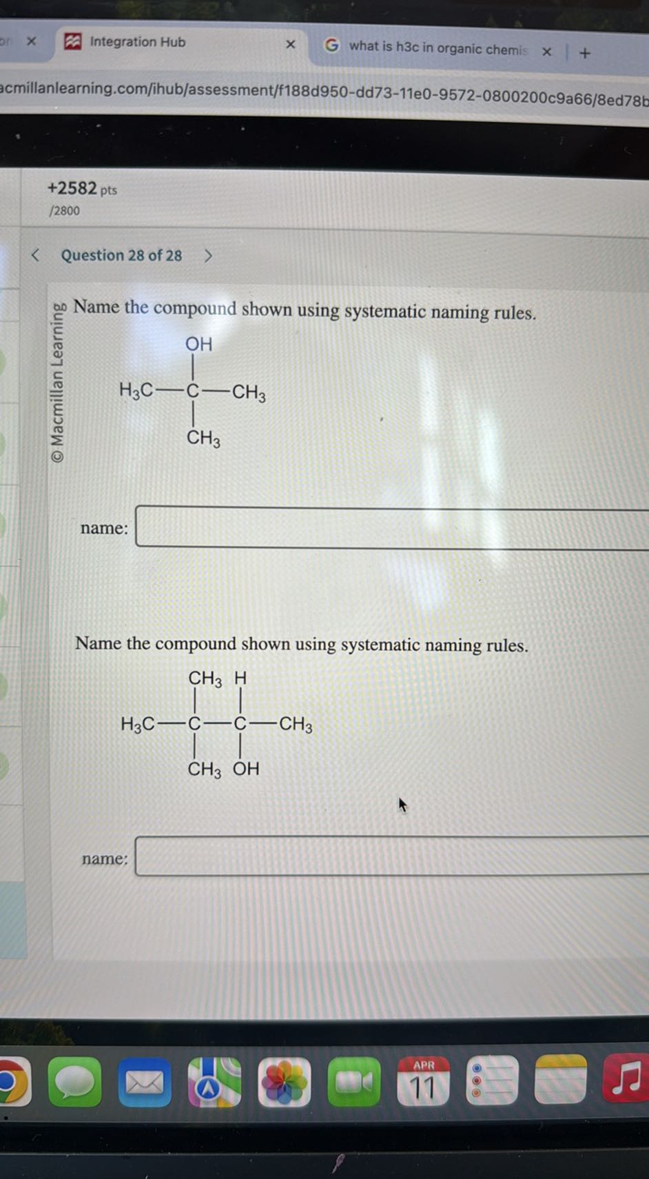 Integration Hub what is h3c in organic chemis cmillanlearning.com/ihub ...