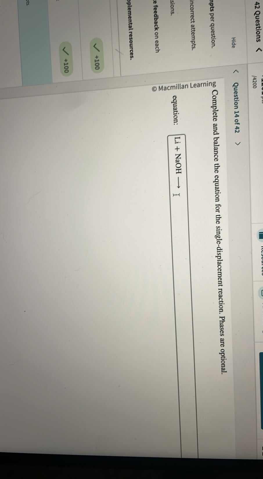 [GET ANSWER] 42 Questions 14200 Hide Question 14 of 42 npts per question. incorrect attempts ...