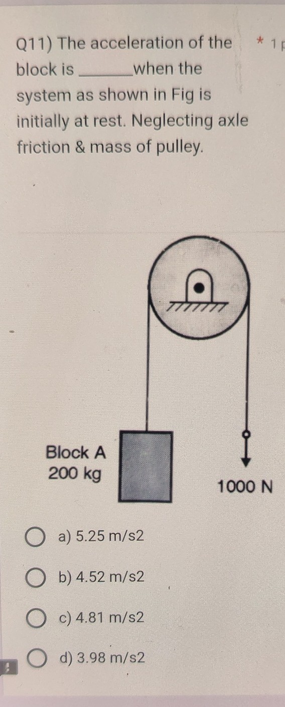 Q11) The acceleration of the * 1 block is when the system as shown in ...