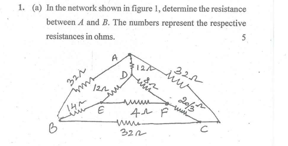 1 A In The Network Shown In Figure 1 Determine The Resistance Between A And B The Numbers