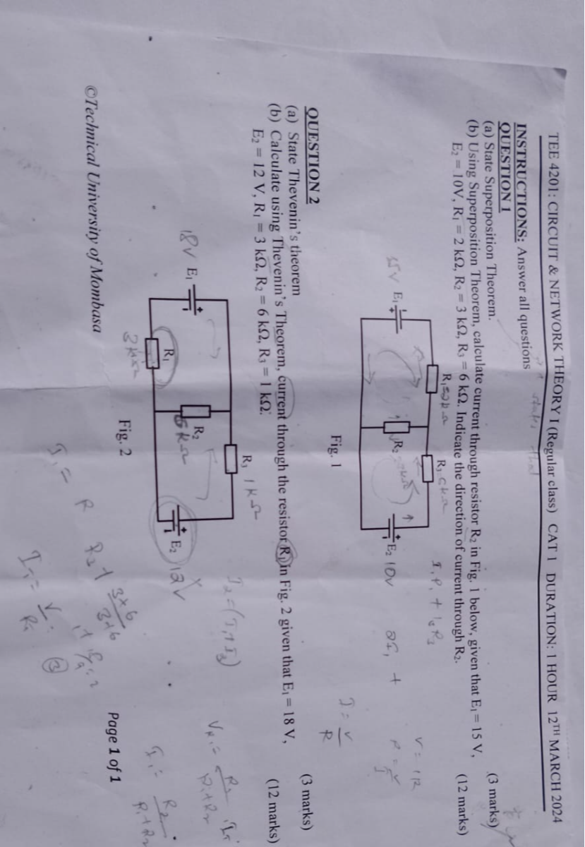 SOLVED: TEE 4201: CIRCUIT & NETWORK THEORY I (Regular class) CAT 1 ...