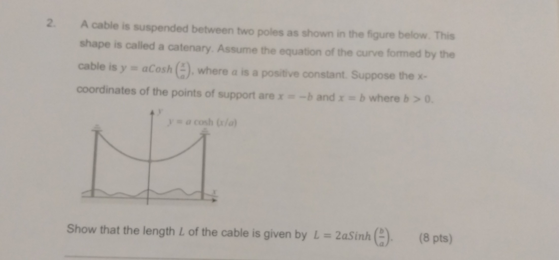 2 a cable is suspended between two poles as shown in the figure below this shape is called a ...
