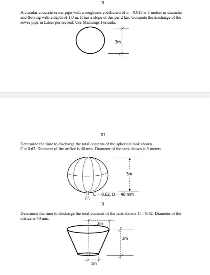 II A circular concrete sewer pipe with a roughness coefficient of n=0. ...