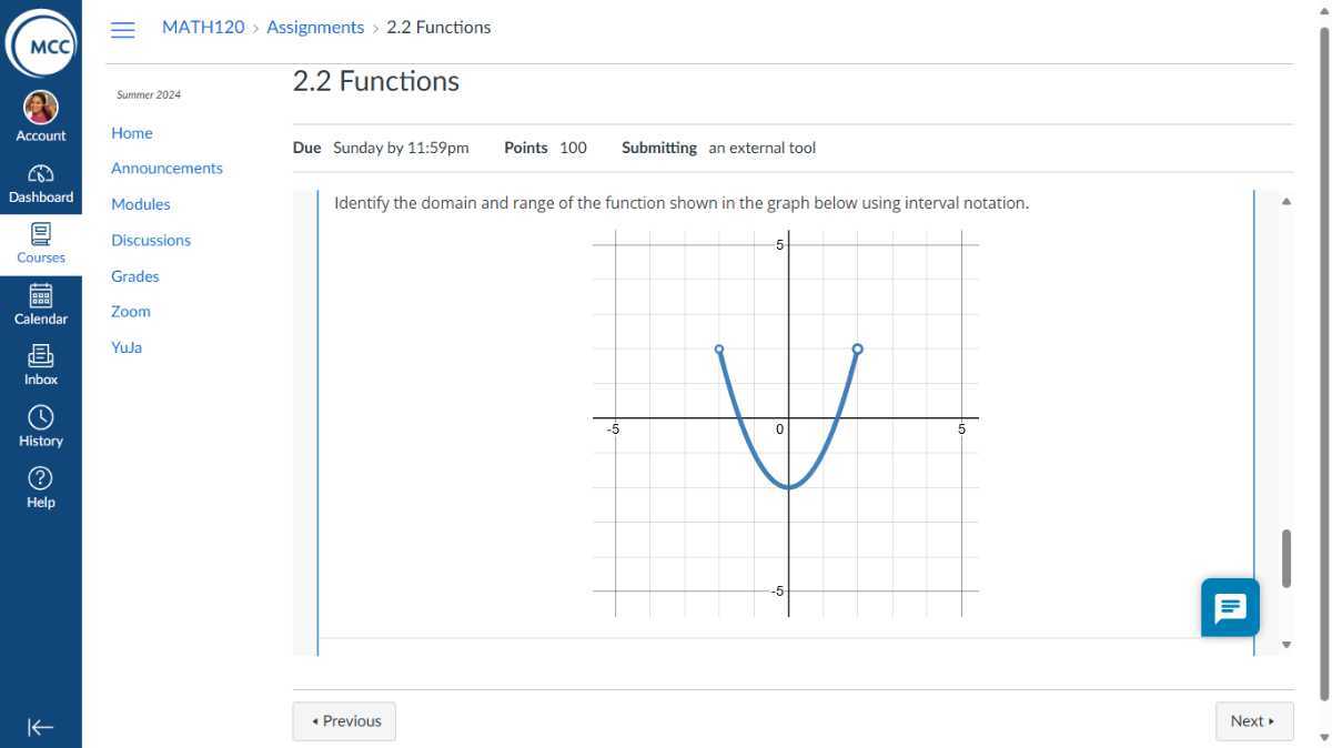 MCC MATH120 Assignments 2.2 Functions Summer 2024 Account Dashboard ... MCC MATH120 Assignments 2.2 Functions Summer 2024 Account Dashboard ...