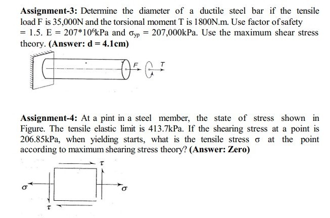 Assignment-3: Determine the diameter of a ductile steel bar if the ...